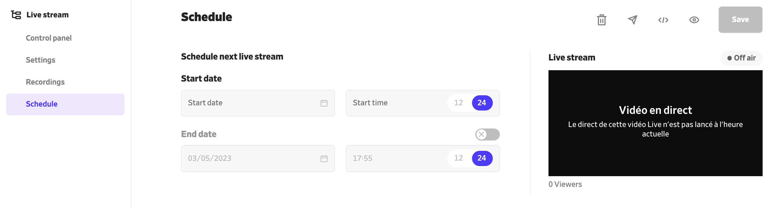 Live dashboard - Schedule – Dailymotion Help Center