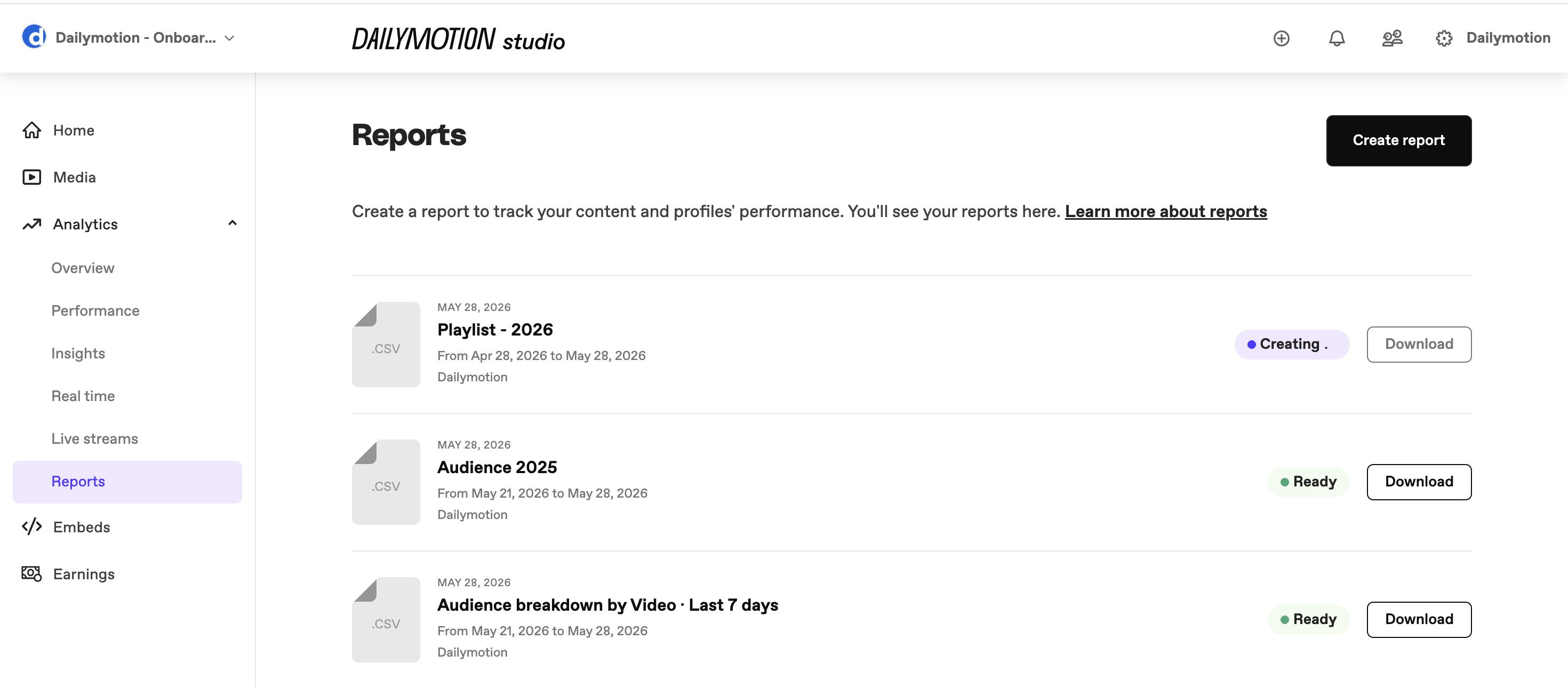 Create analytics reports – Dailymotion Help Center